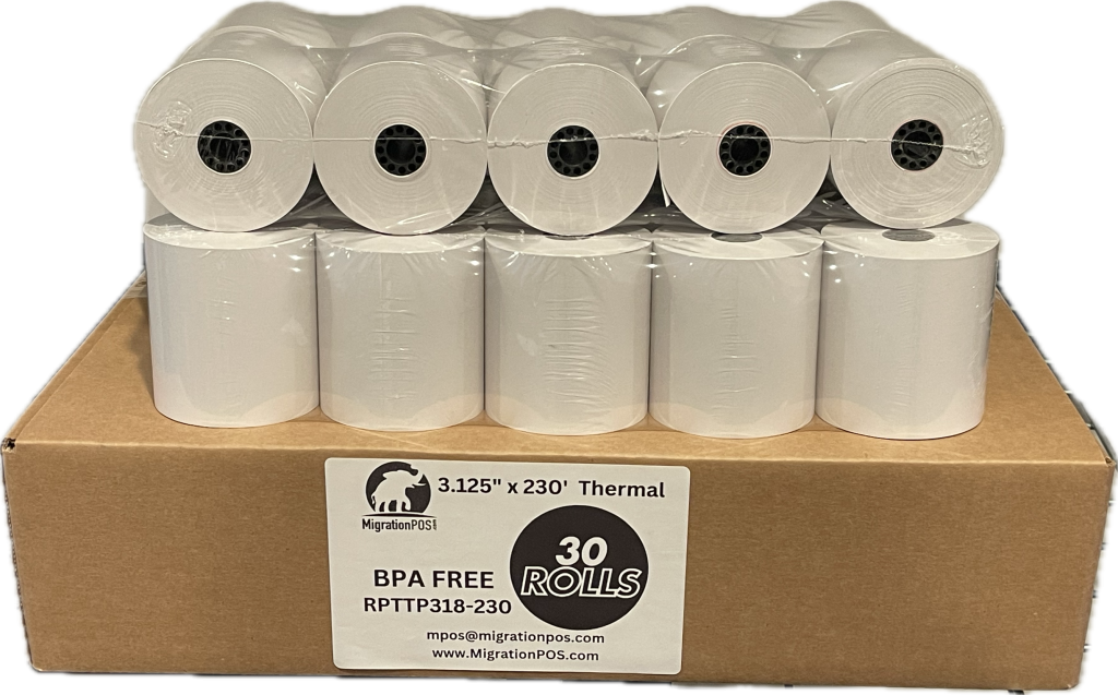 30‑Roll Pack 3.125″×230′ BPA‑Free Thermal Rolls | MigrationPOS